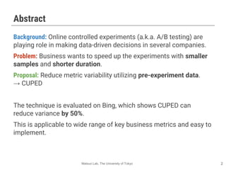 Improving the Sensitivity of Online Controlled Experiments by Utilizing Pre-Experiment Data | PPT