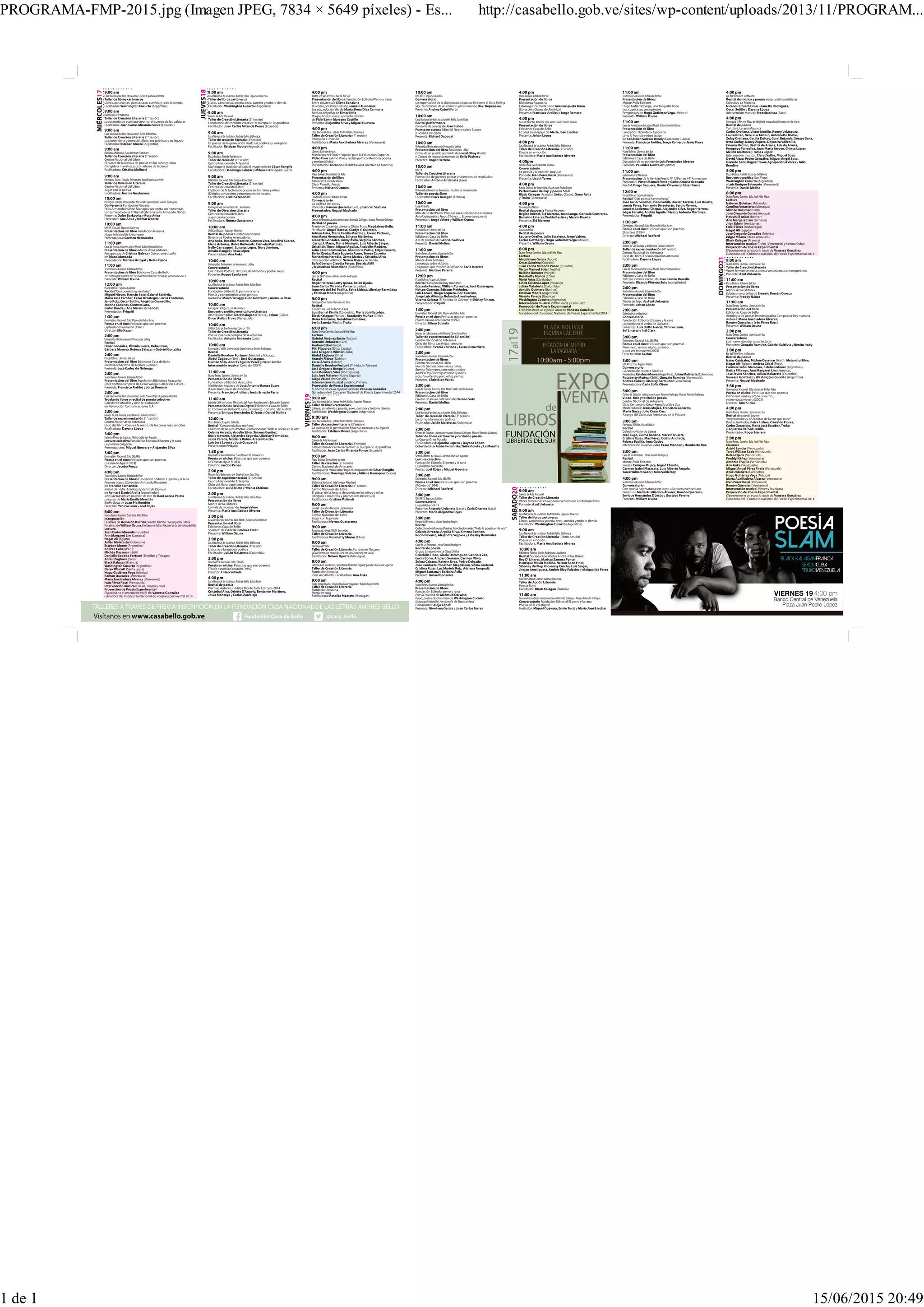 Programa del XII Festival Mundial de Poesía de Venezuela, 2015 | PDF | Free Download