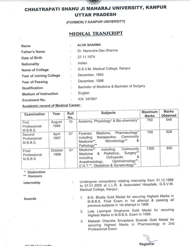 MBBS Transcript | PDF