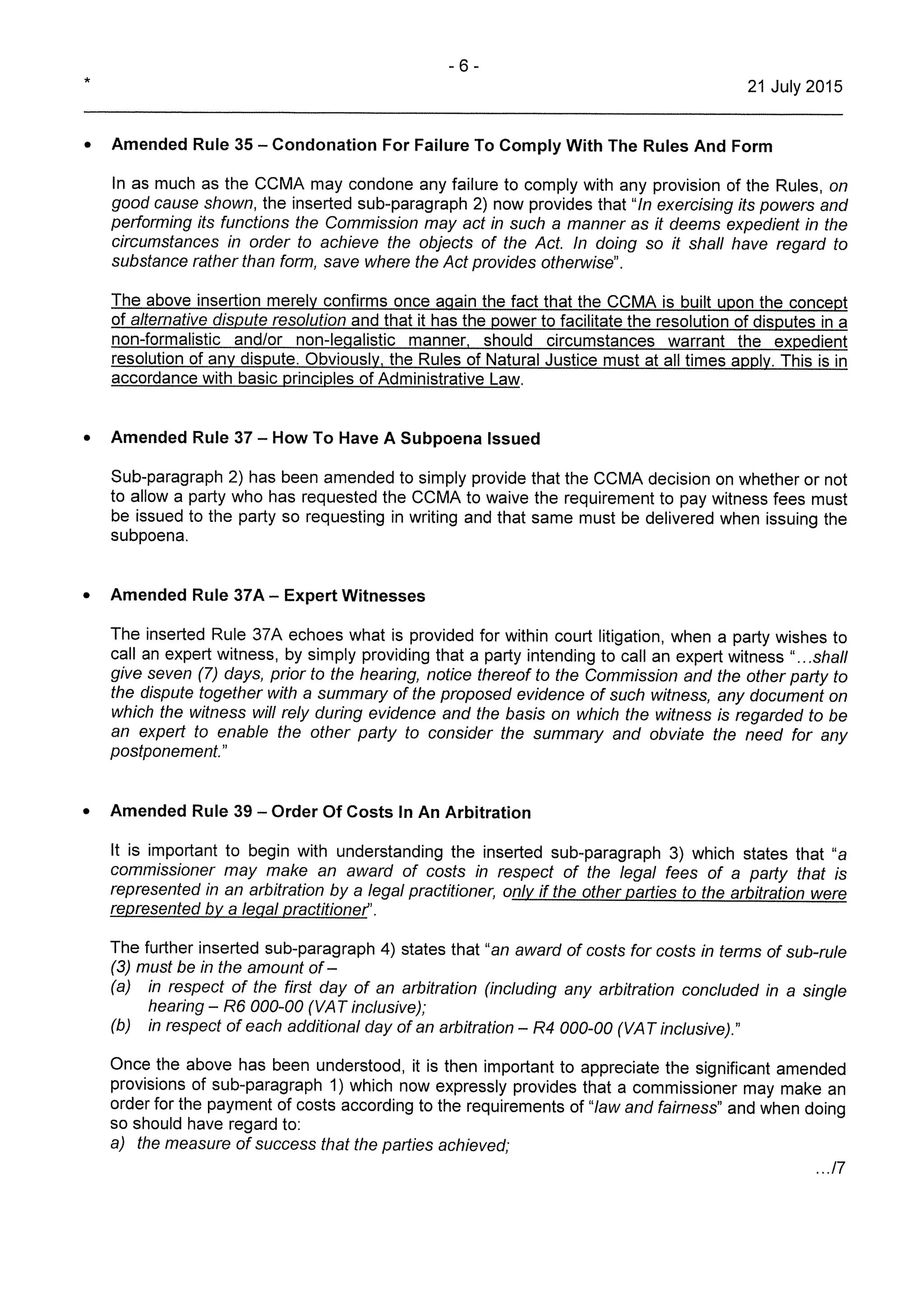 SUMMARY AMENDED CCMA RULES | PDF