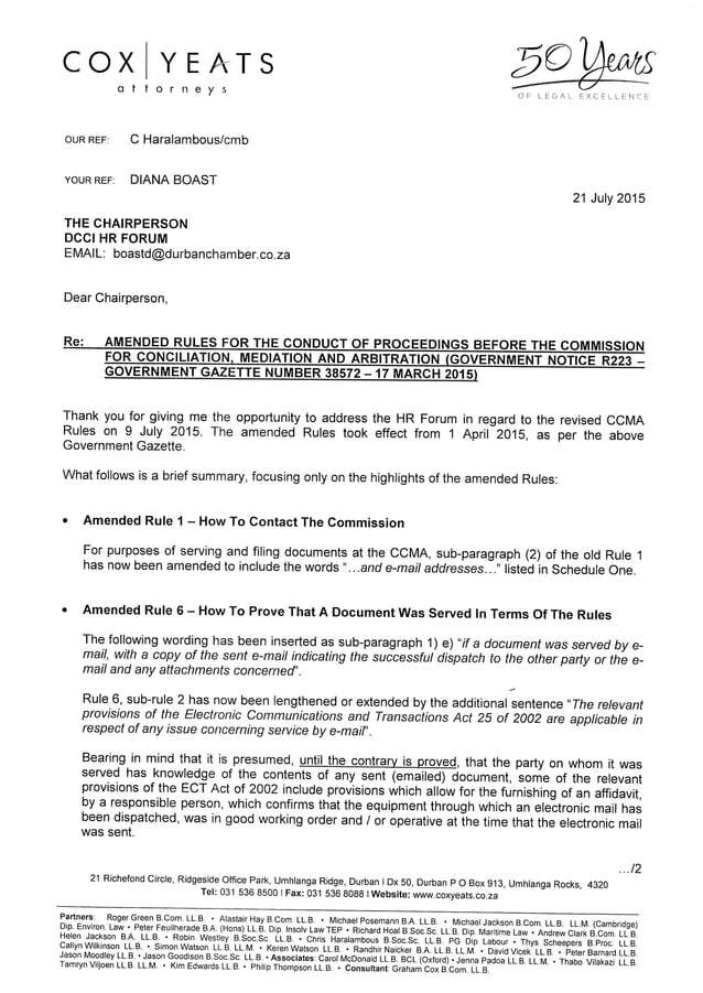 SUMMARY AMENDED CCMA RULES | PDF