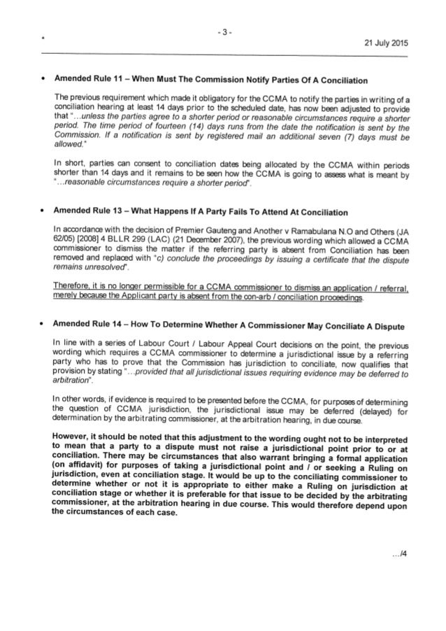 SUMMARY AMENDED CCMA RULES