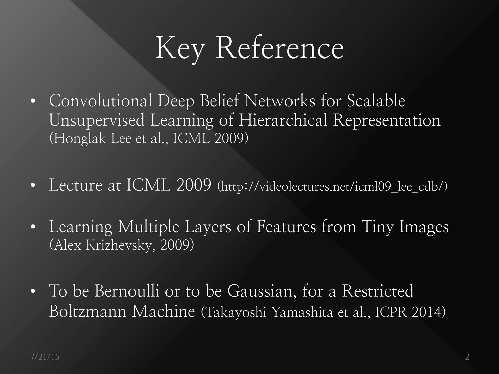 Convolutional Deep Belief Networks For Scalable Unsupervised Learning Of Hierarchical 