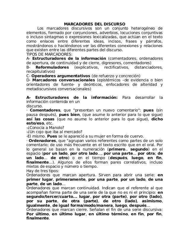 Redundante Mensurable Necesitar marcadores discursivos en español ...