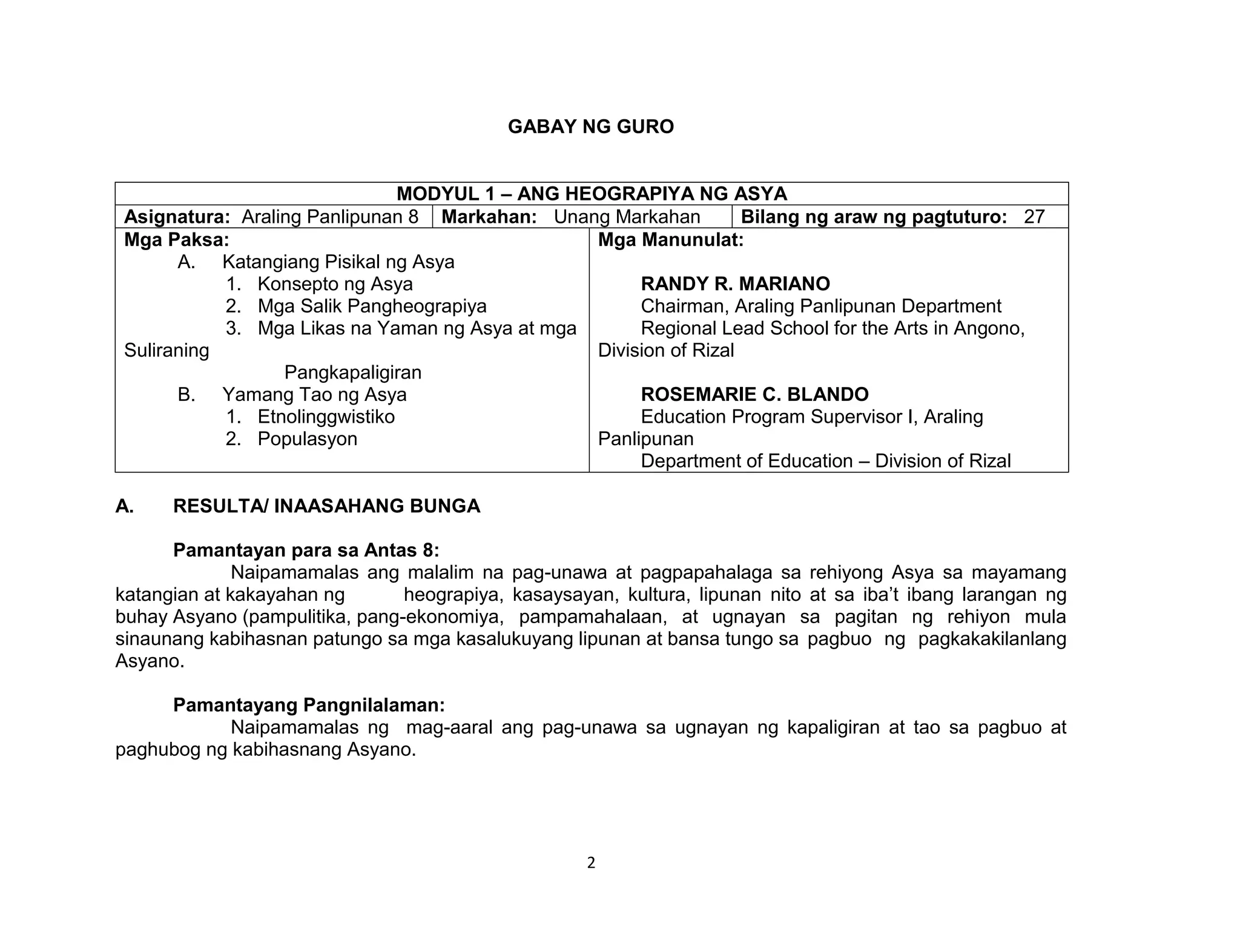 Araling Panlipunan Learning Module | PDF