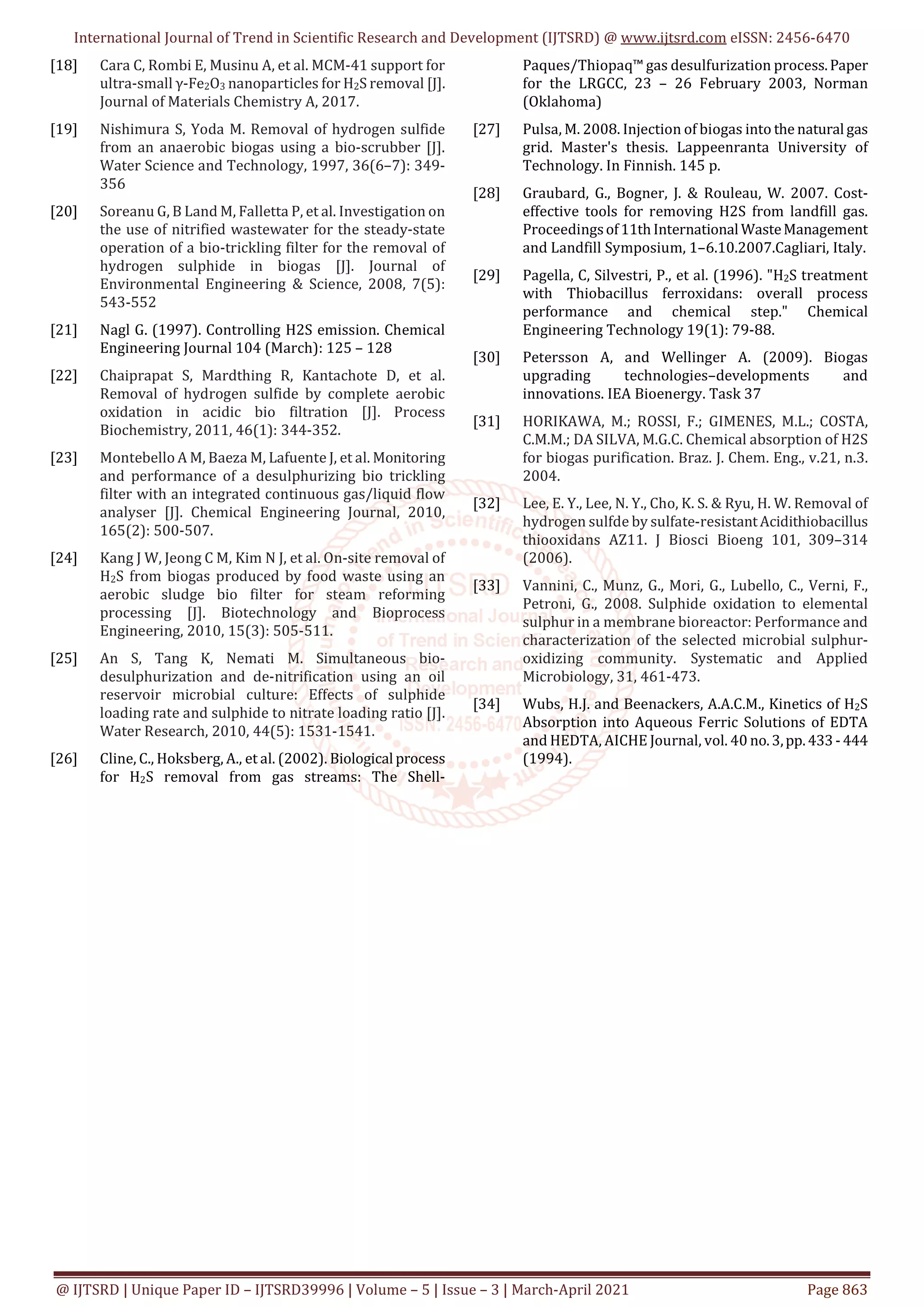 A Retrospection of Hydrogen Sulphide Removal Technologies in Biogas ...