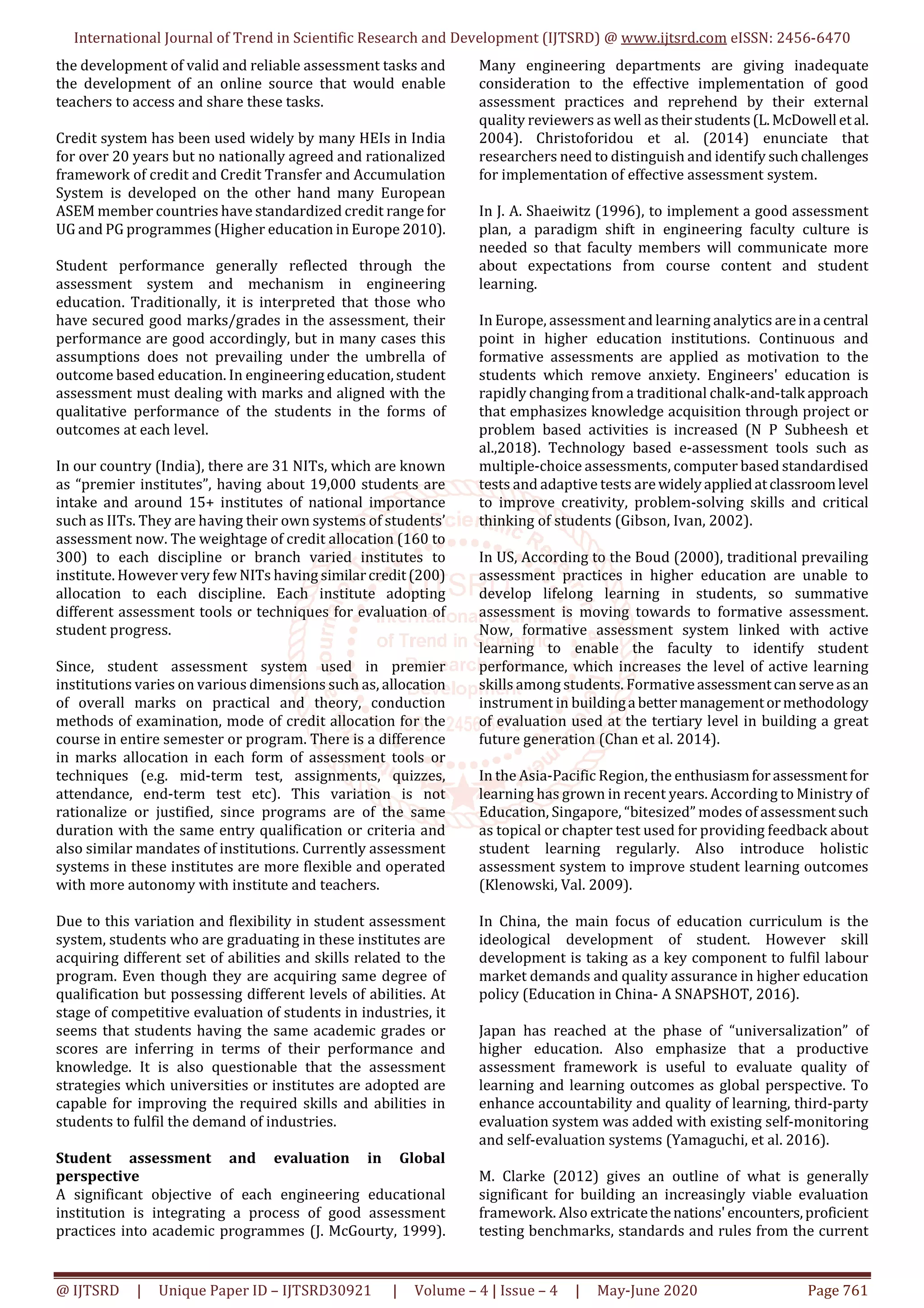 Assessment and Evaluation System in Engineering Education of UG ...