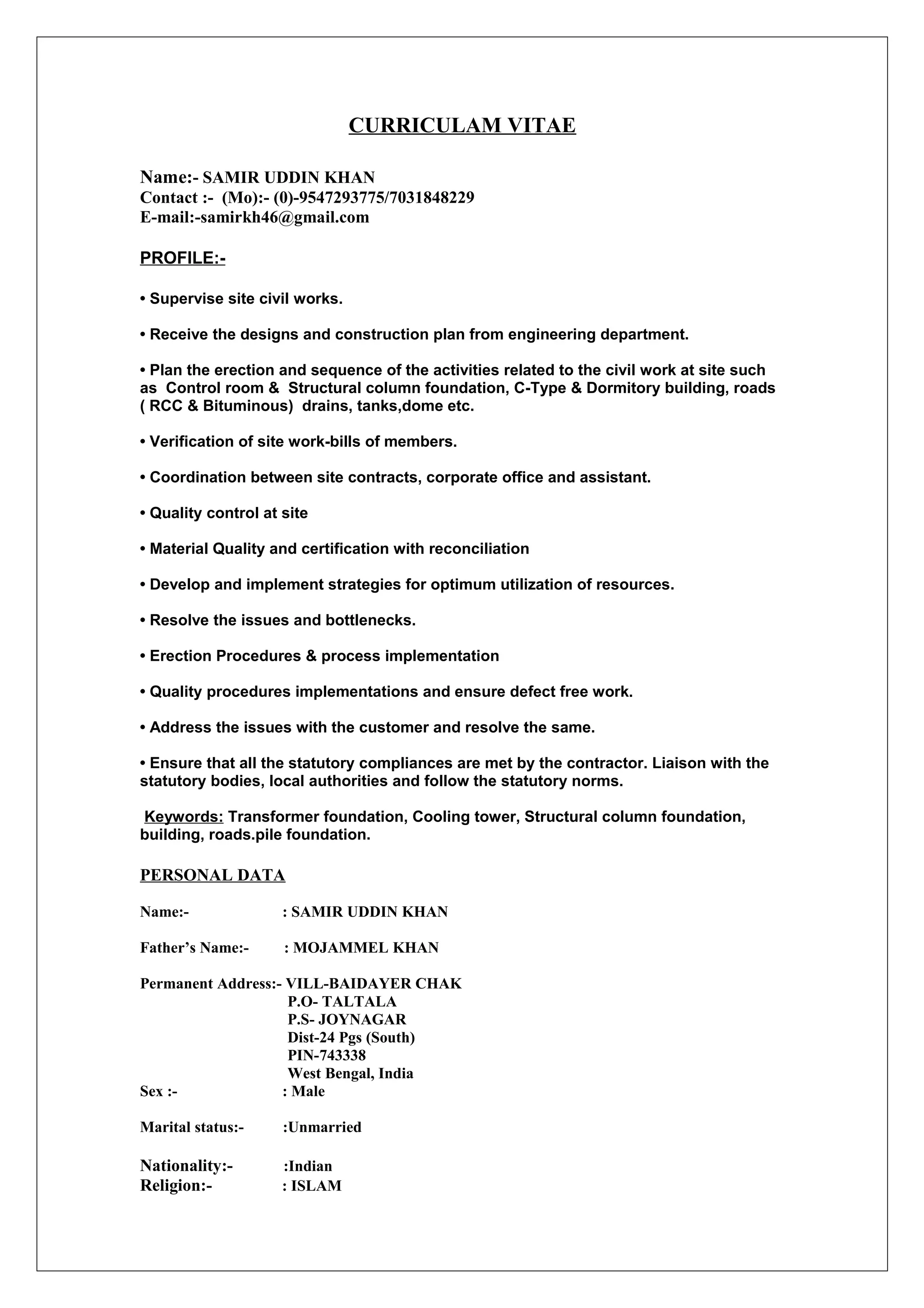 SAMIR UDDIN KHAN CV | DOC