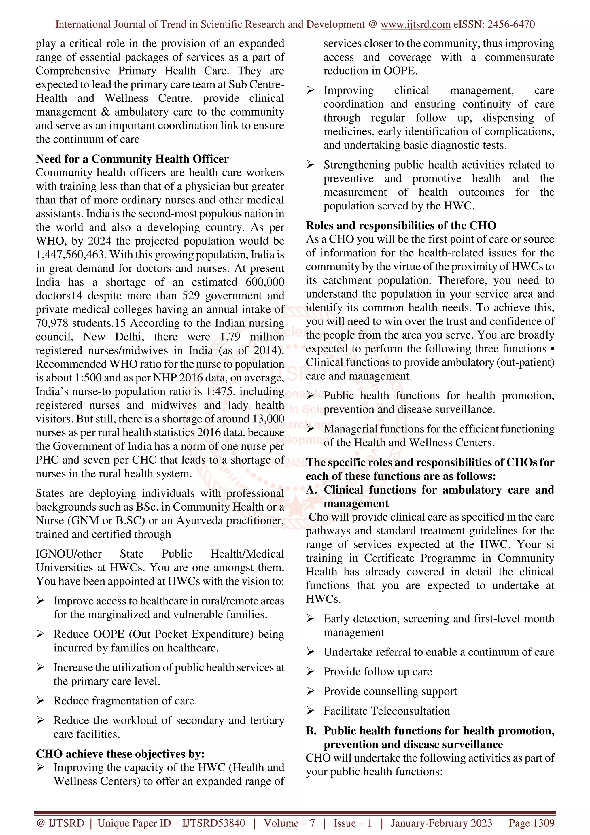 Community Health Officer CHO An Overview | PDF