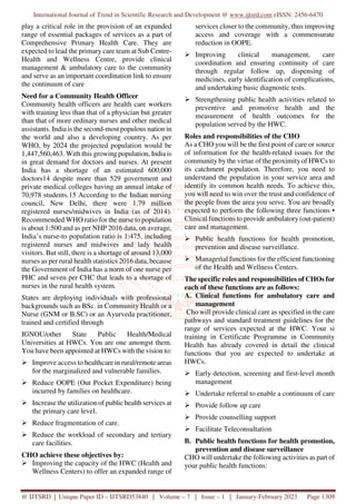 Community Health Officer CHO An Overview | PDF