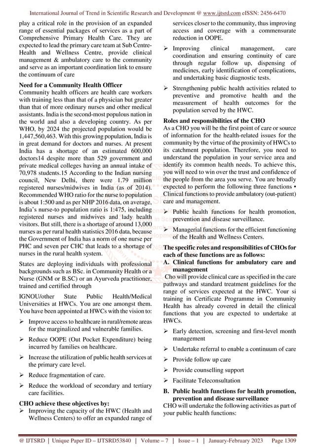 Community Health Officer CHO An Overview | PDF