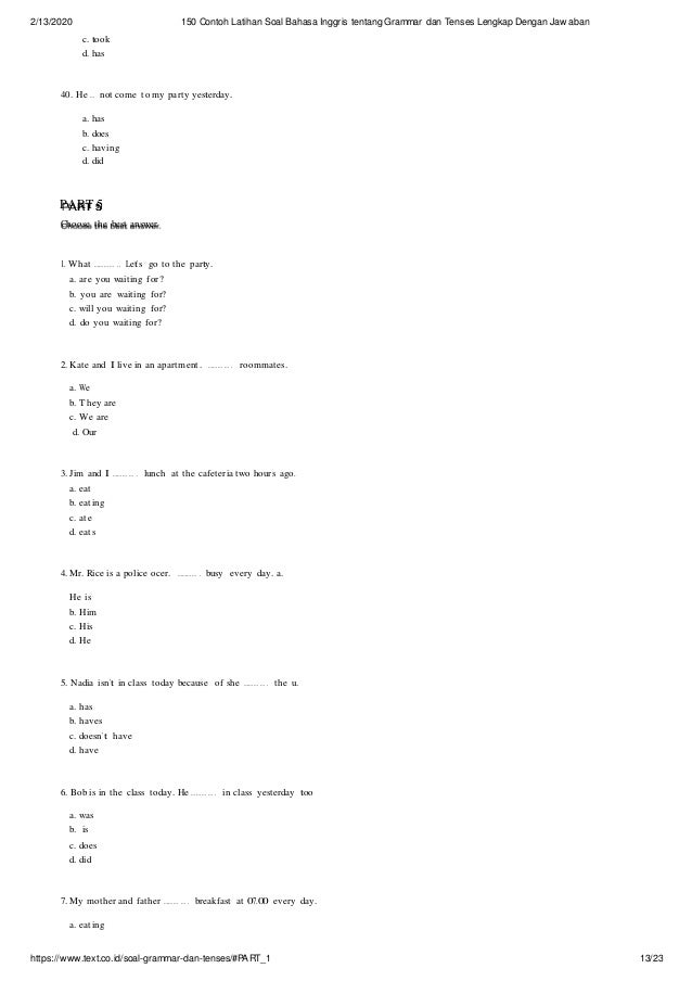 150 contoh latihan soal bahasa inggris tentang grammar dan tenses ...