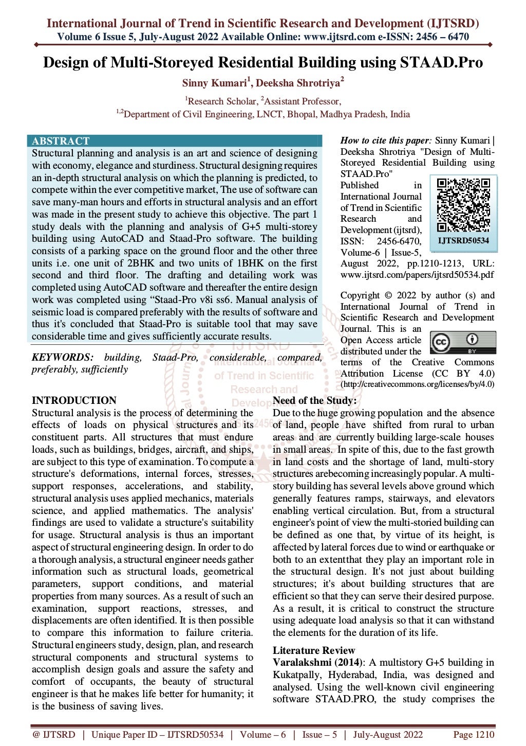 Design of Multi Storeyed Residential Building using STAAD.Pro