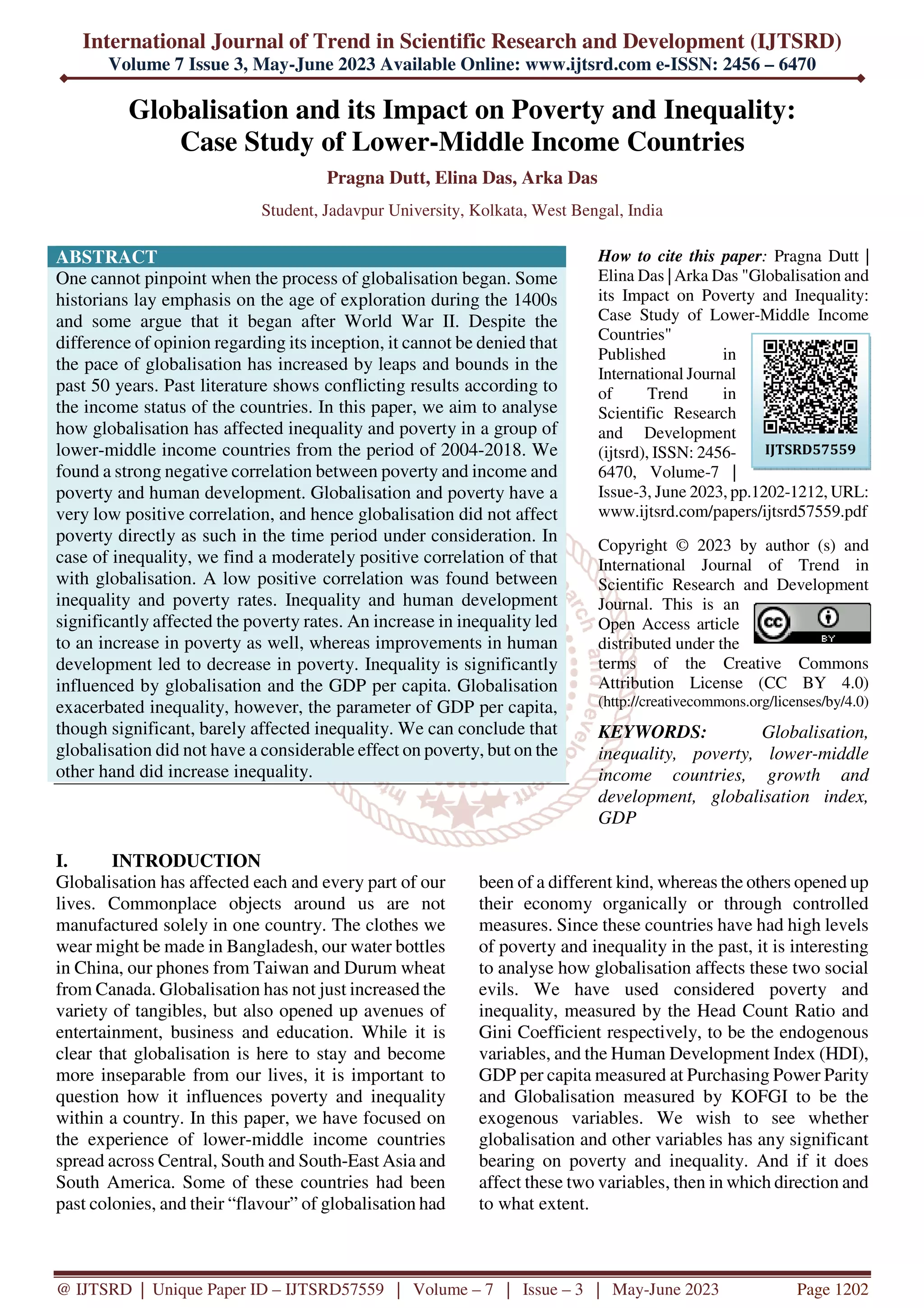 Globalisation and its Impact on Poverty and Inequality Case Study of Lower Middle Income ...
