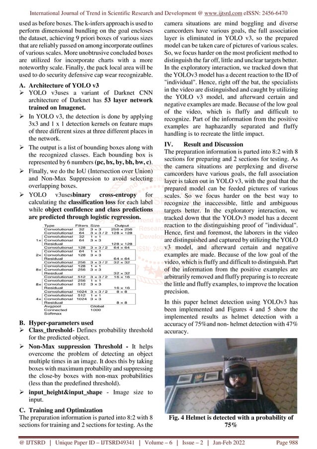 Helmet Detection Using Yolo V3 Technique | PDF