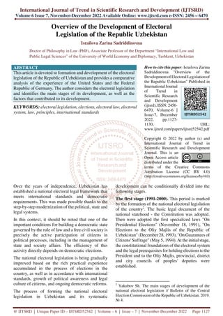 Overview of the Development of Electoral Legislation of the Republic ...