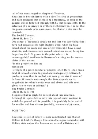 150 word response for EACH post POST ONEThe general will is .docx