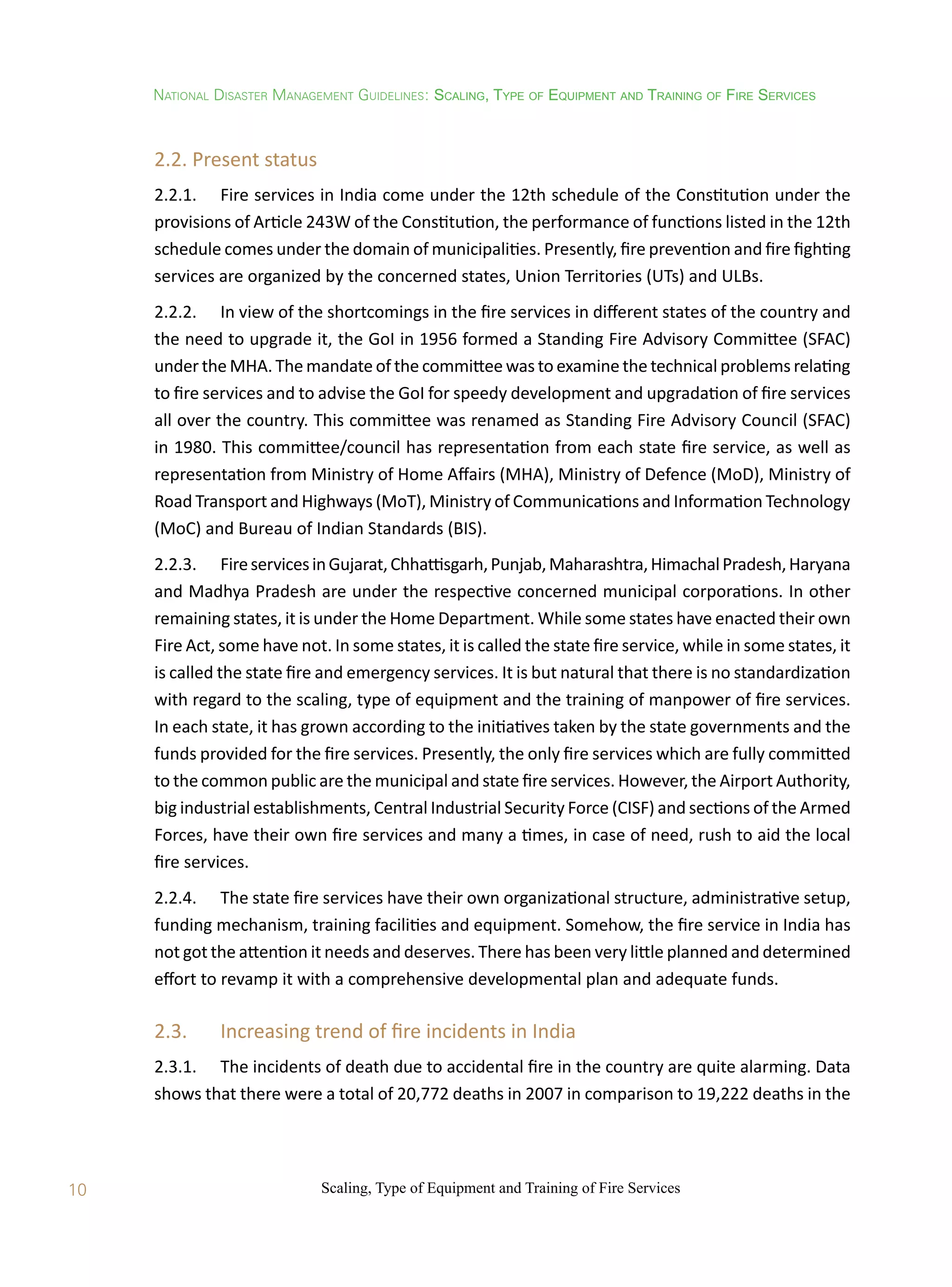 National Disaster Management Guidelines: Scaling, Type of Equipment and ...