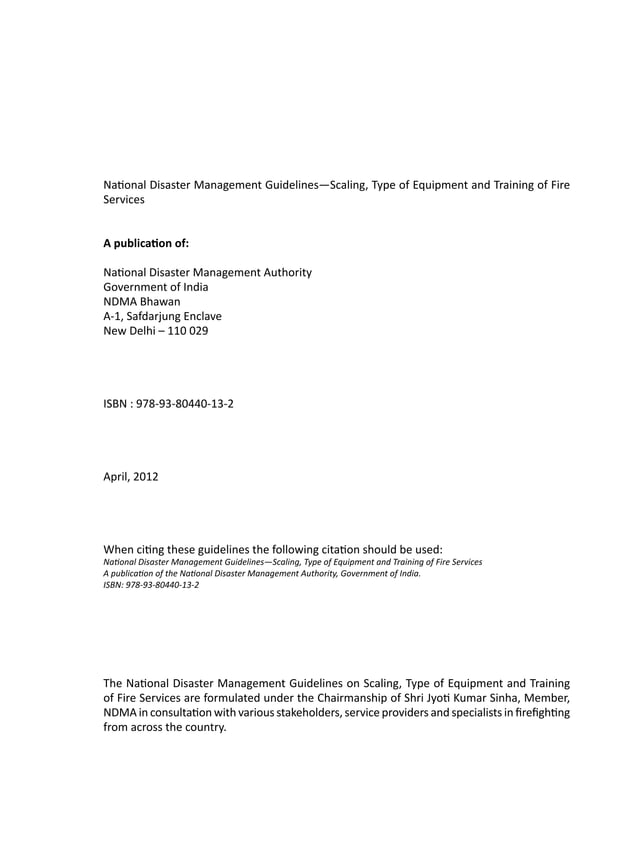 National Disaster Management Guidelines: Scaling, Type of Equipment and ...
