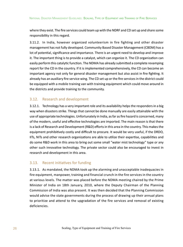 National Disaster Management Guidelines: Scaling, Type of Equipment and Training of Fire ...