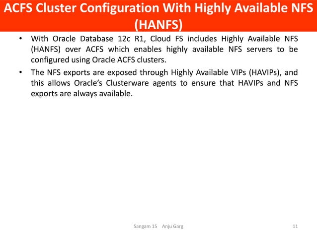 Oracle ACFS High Availability NFS Services (HANFS) | PPTX | Operating Systems | Computer ...