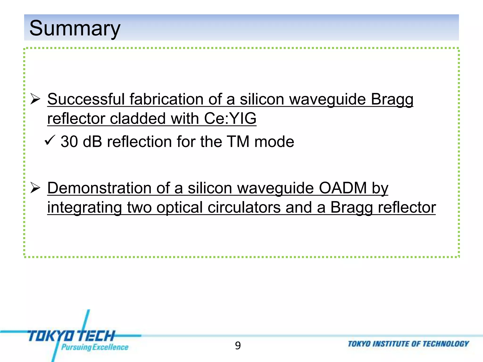 Optical Add-Drop Multiplexer Integrating Silicon Waveguide Optical Circulators and Bragg ...