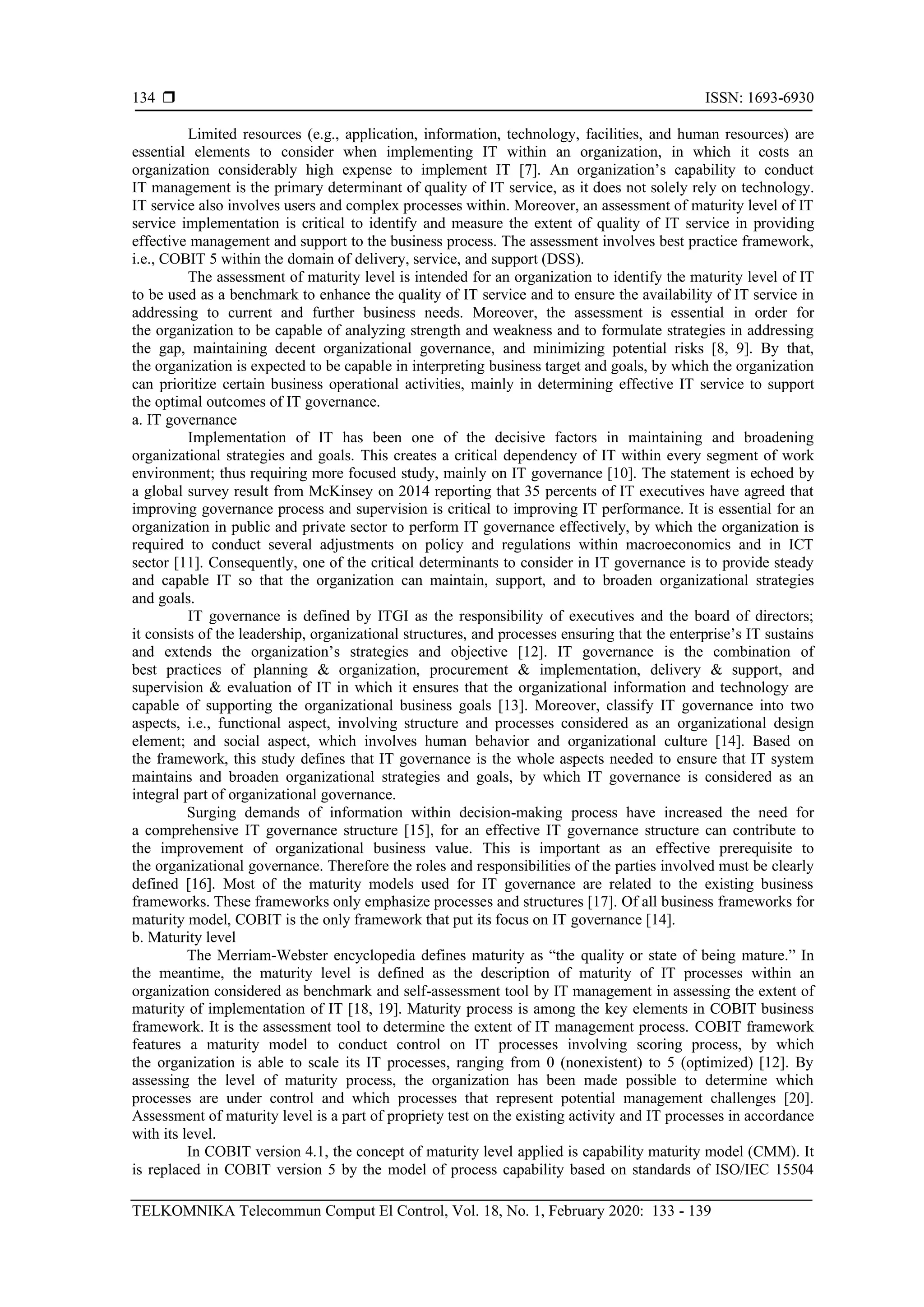 The Measurement Of Maturity Level Of Information Technology Service Based On Cobit 5 Framework Pdf