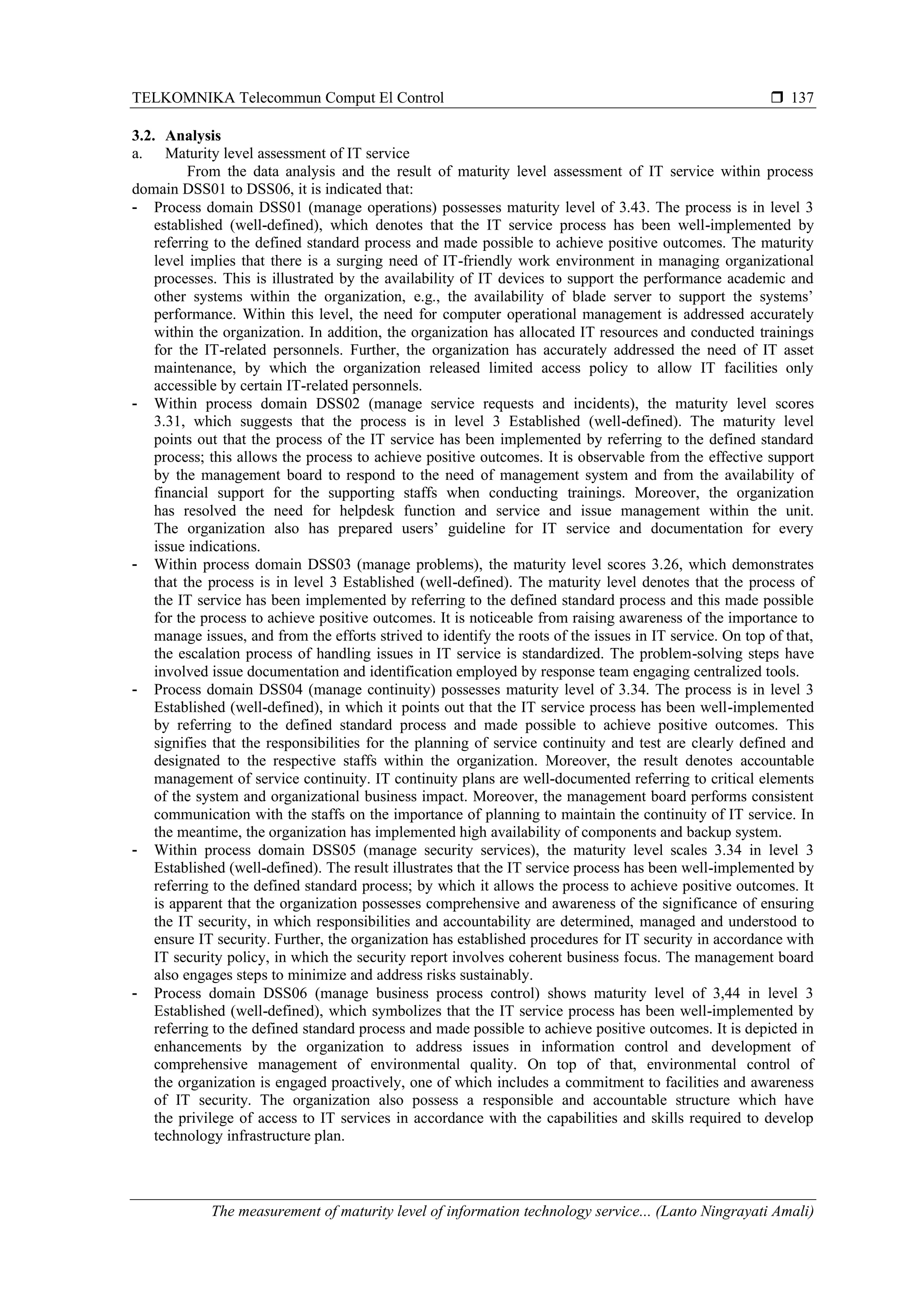 The Measurement Of Maturity Level Of Information Technology Service Based On Cobit 5 Framework Pdf