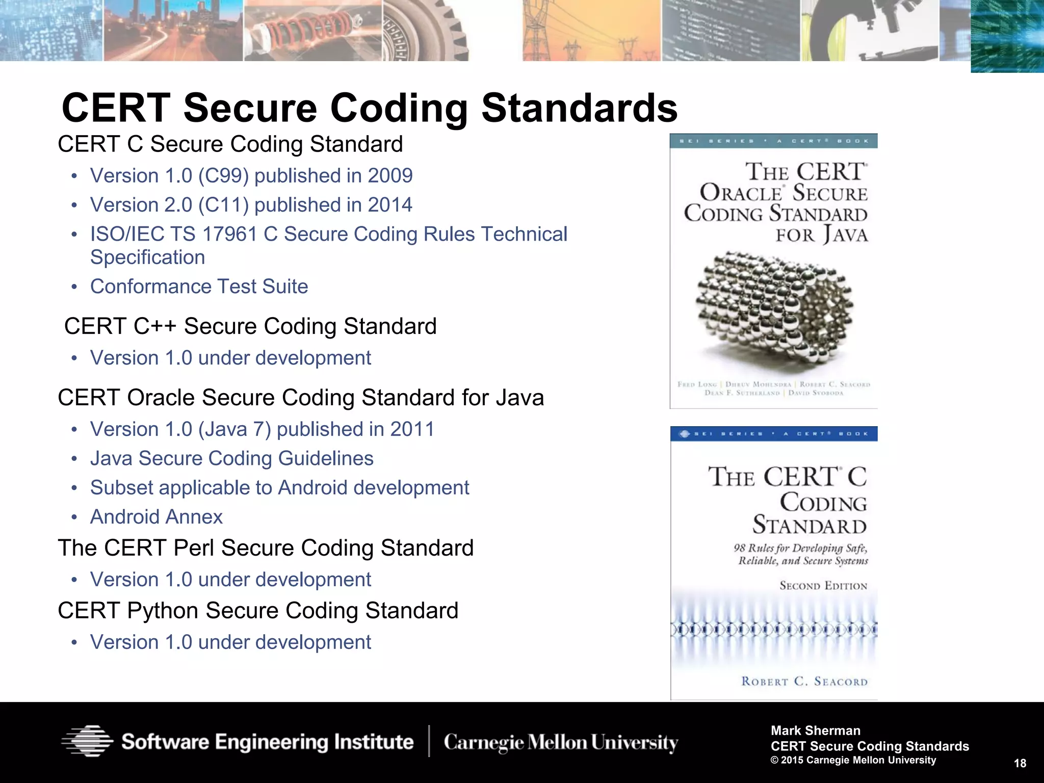 "CERT Secure Coding Standards" by Dr. Mark Sherman | PDF