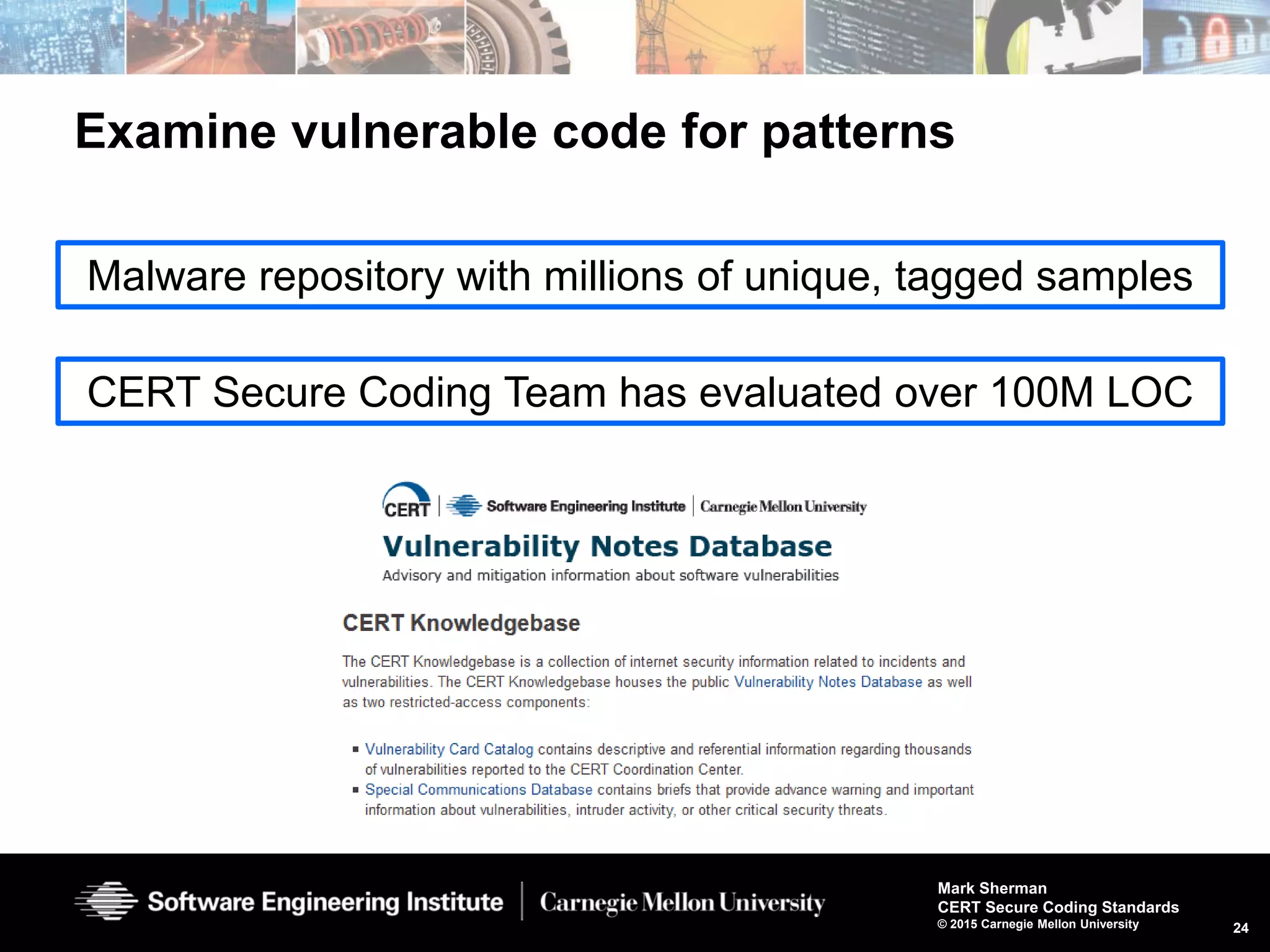 "CERT Secure Coding Standards" by Dr. Mark Sherman | PPT
