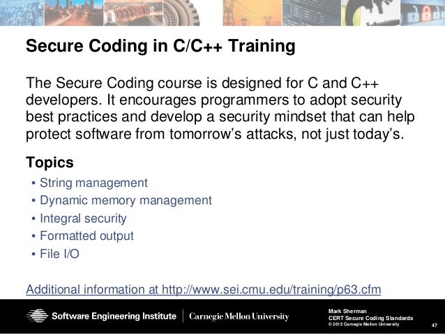 Cert Secure Coding Standards By Dr Mark Sherman