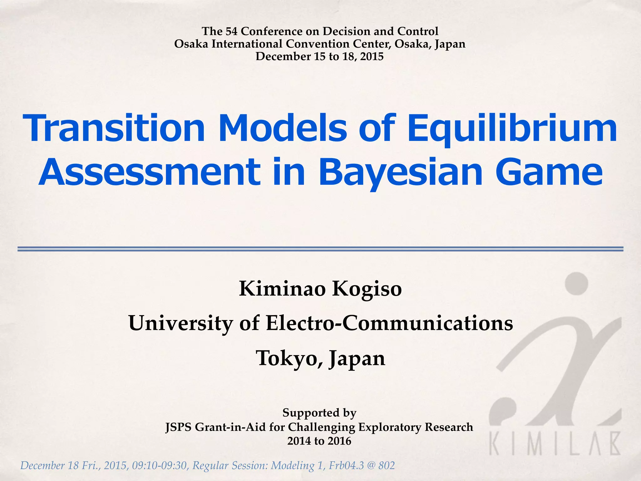 Transition Models of Equilibrium Assessment in Bayesian Game | PDF ...
