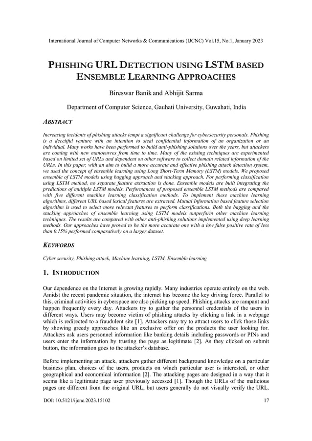 Phishing URL Detection using LSTM Based Ensemble Learning Approaches | PDF