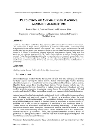 Prediction of Anemia using Machine Learning Algorithms | PDF