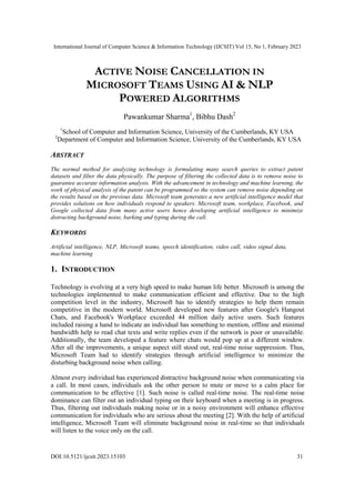 ACTIVE NOISE CANCELLATION IN MICROSOFT TEAMS USING AI & NLP POWERED ALGORITHMS | PDF
