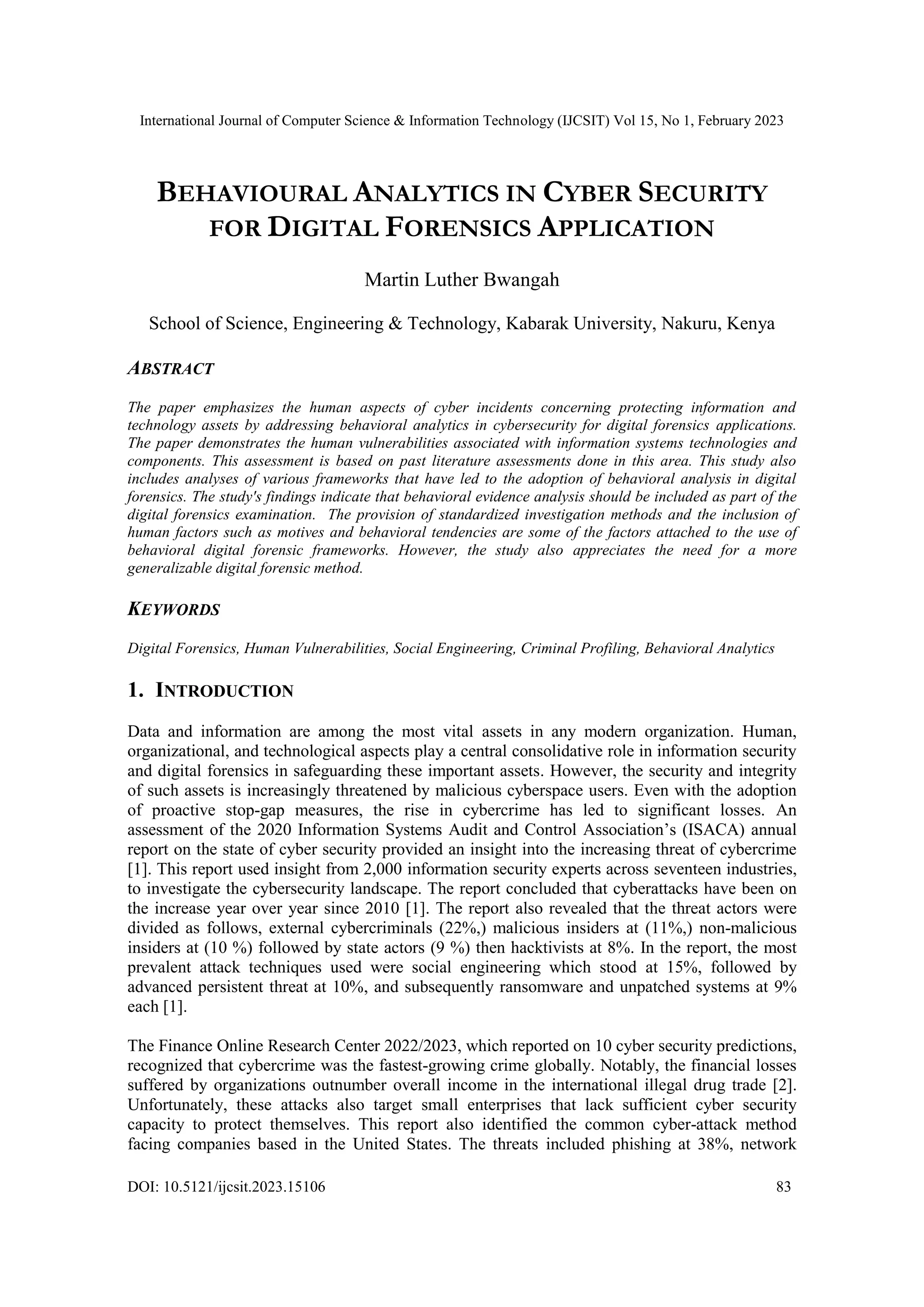 Behavioural Analytics in Cyber Security for Digital Forensics ...