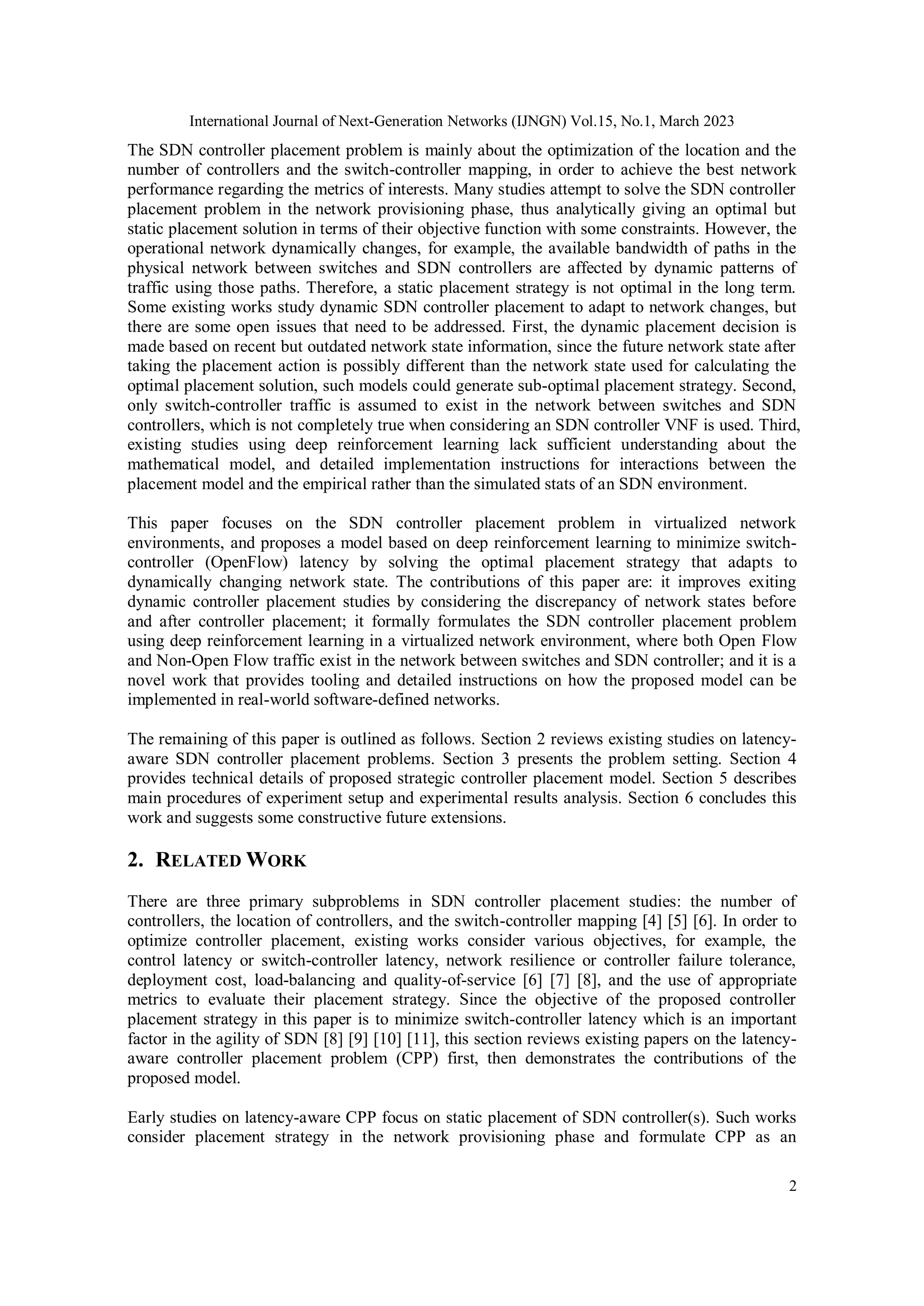 DYNAMIC SDN CONTROLLER PLACEMENT BASED ON DEEP REINFORCEMENT LEARNING | PDF