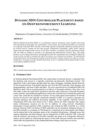 Dynamic SDN Controller Placement based on Deep Reinforcement Learning | PDF