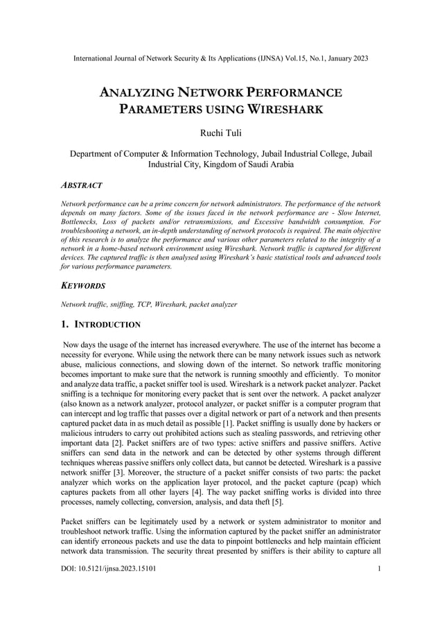 ANALYZING NETWORK PERFORMANCE PARAMETERS USING WIRESHARK | PDF