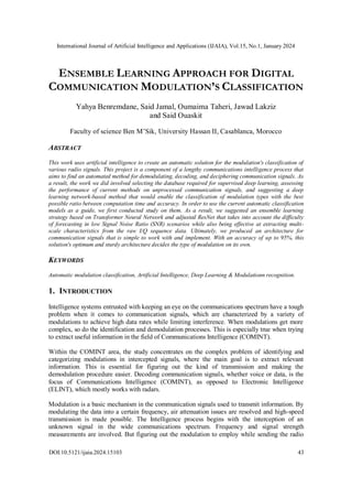 Ensemble Learning Approach for Digital Communication Modulation’s Classification | PDF