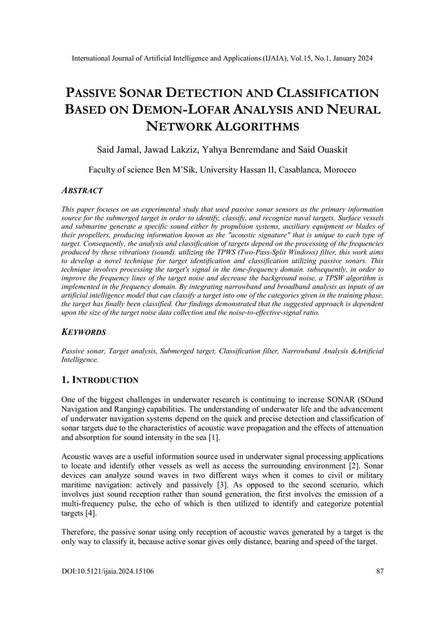 PASSIVE SONAR DETECTION AND CLASSIFICATION BASED ON DEMON-LOFAR ...