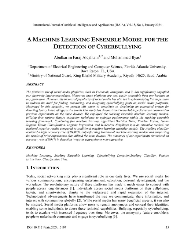 A MACHINE LEARNING ENSEMBLE MODEL FOR THE DETECTION OF CYBERBULLYING | PDF