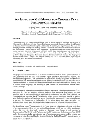 AN IMPROVED MT5 MODEL FOR CHINESE TEXT SUMMARY GENERATION | PDF | Computing | Technology & Computing