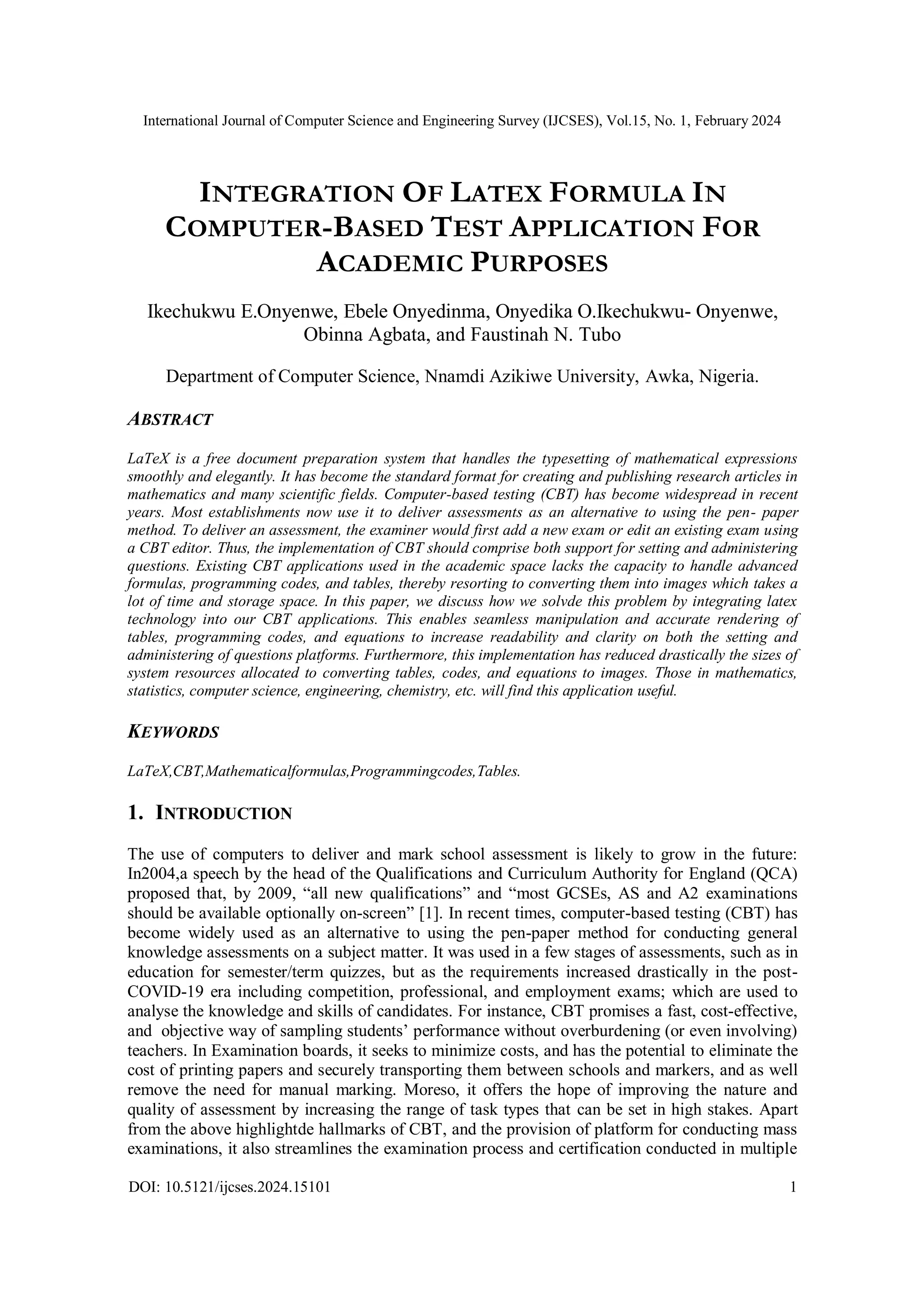 INTEGRATION OF LATEX FORMULA IN COMPUTER-BASED TEST APPLICATION FOR ...