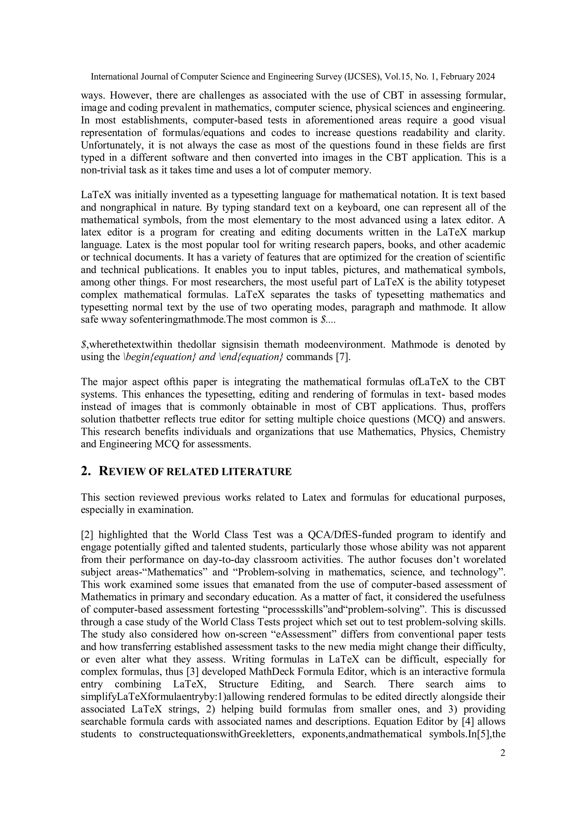 INTEGRATION OF LATEX FORMULA IN COMPUTER-BASED TEST APPLICATION FOR ...