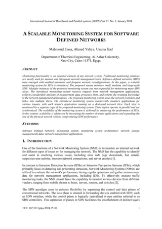 A SCALABLE MONITORING SYSTEM FOR SOFTWARE DEFINED NETWORKS | PDF