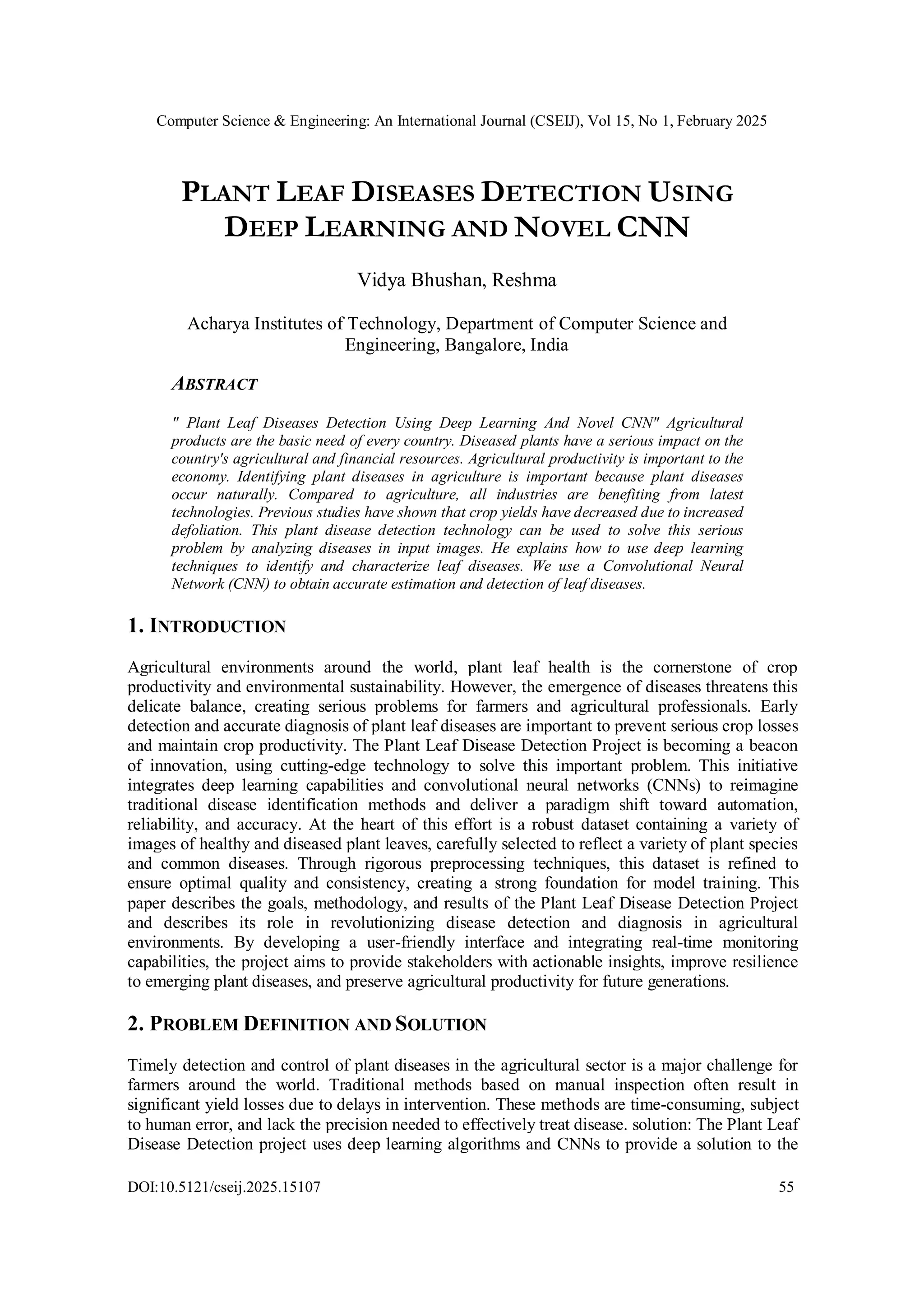 Plant Leaf Diseases Detection using Deep Learning and Novel CNN | PDF