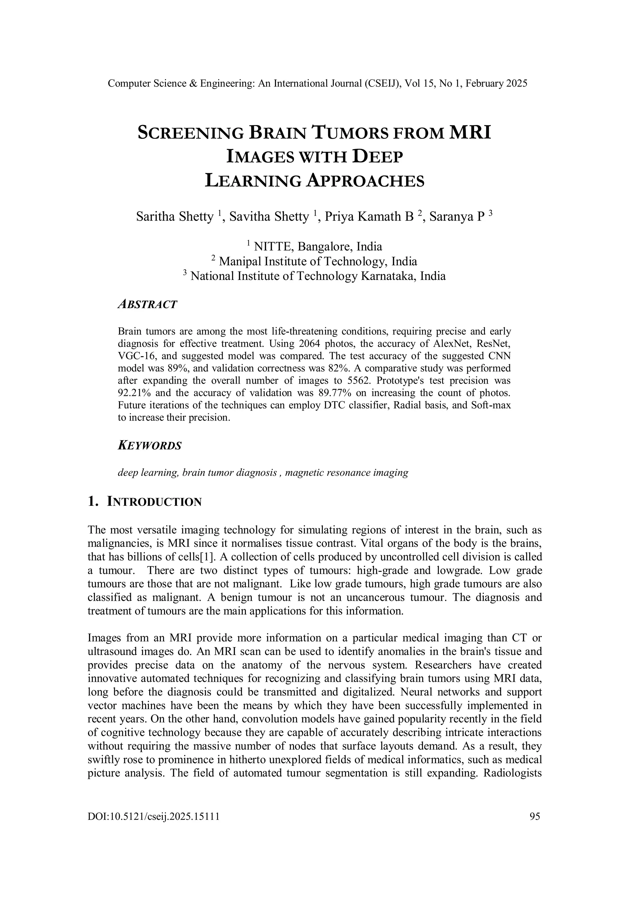 Screening Brain Tumors from MRI Imagesw with Deep Learning Approaches | PDF