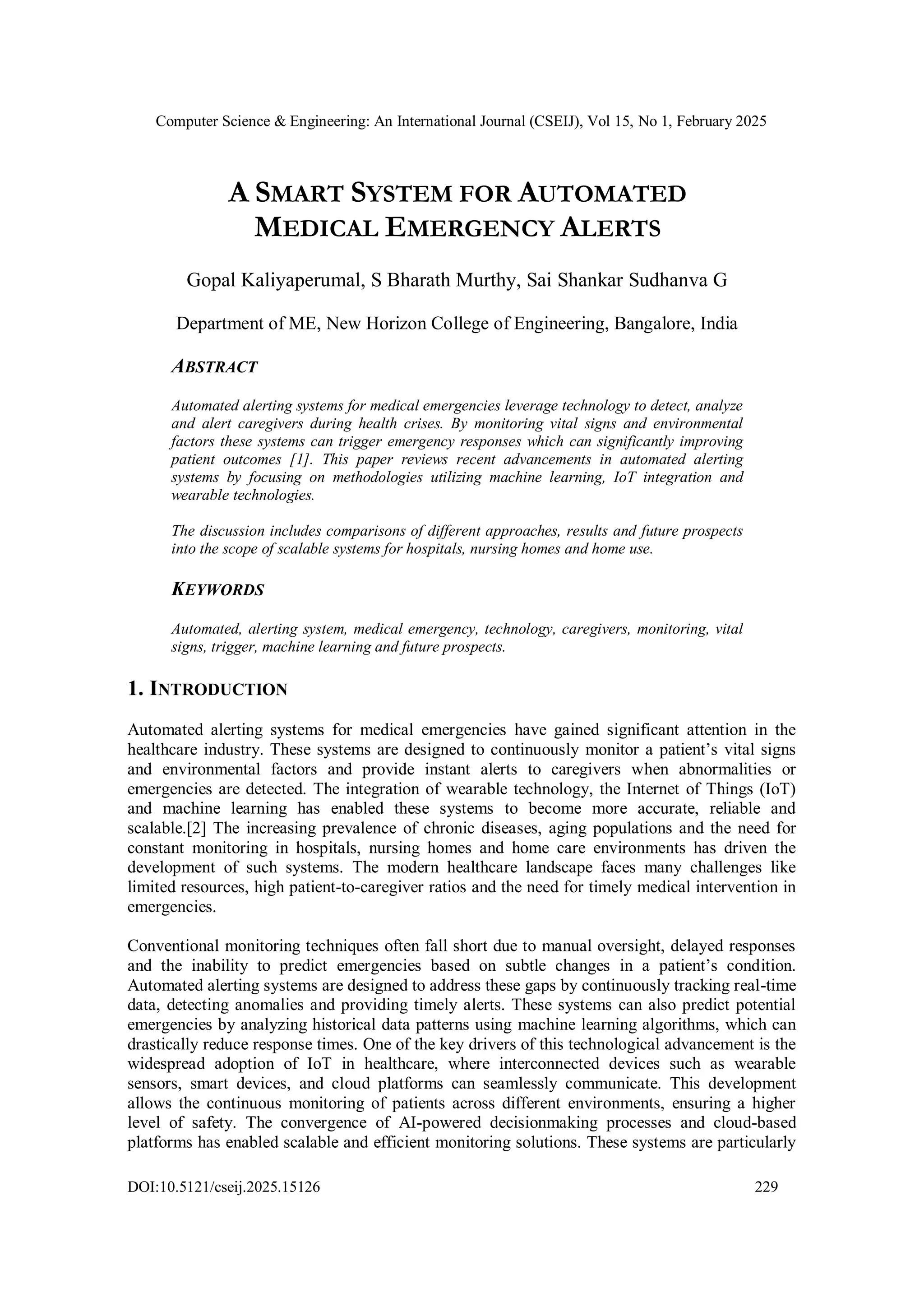A Smart System for Automated Medical Emergency Alerts | PDF