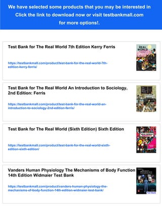 Test Bank for The Real World, 6th Edition, Kerry Ferris, Jill Stein, | PDF